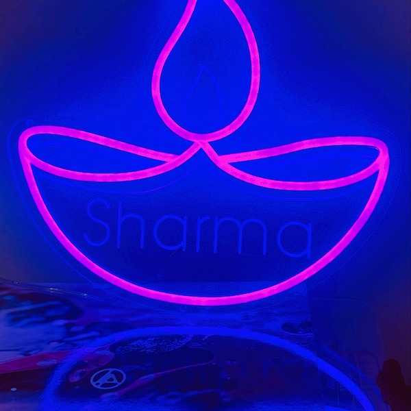 Diwali Diya Light Neon Sign, Custom Happy Diwali LED Neon Light, Indian ...