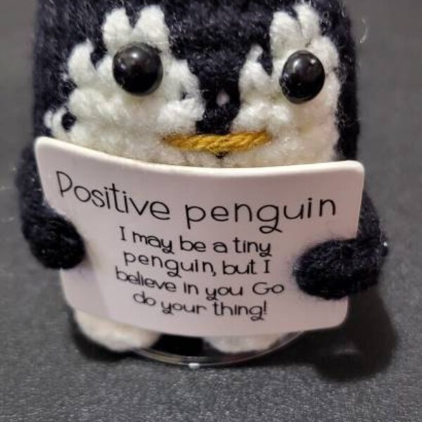 Positive Penguin Crochet Doll. Handmade Toy, Emotional Support Message ...