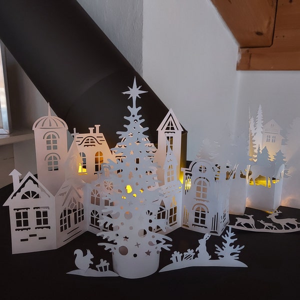 3d Christmas Village Svg Template, Paper Christmas House Svg Cut File ...