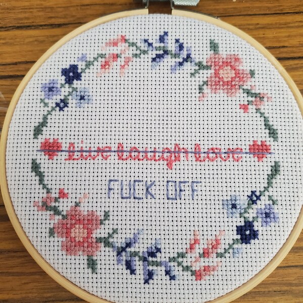 Live, Laugh, Toaster Bath Stitch, Completed Cross Stitch, Snarky Stitch ...