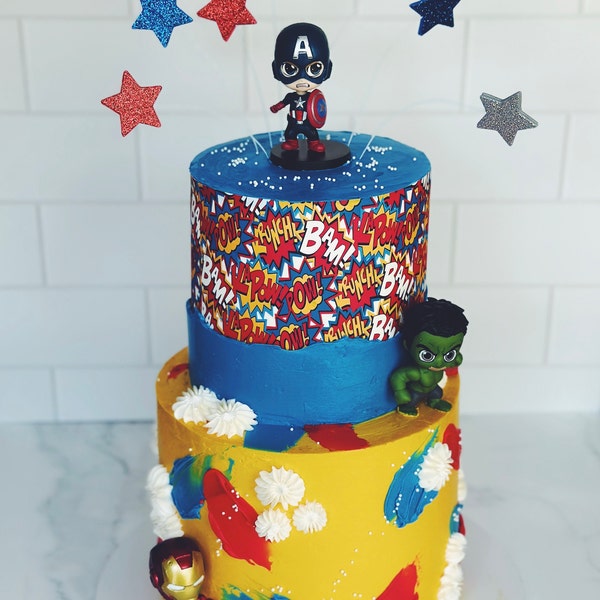 Comic Book Superheroes Edible Cake Wrap or Superhero Birthday Cake ...