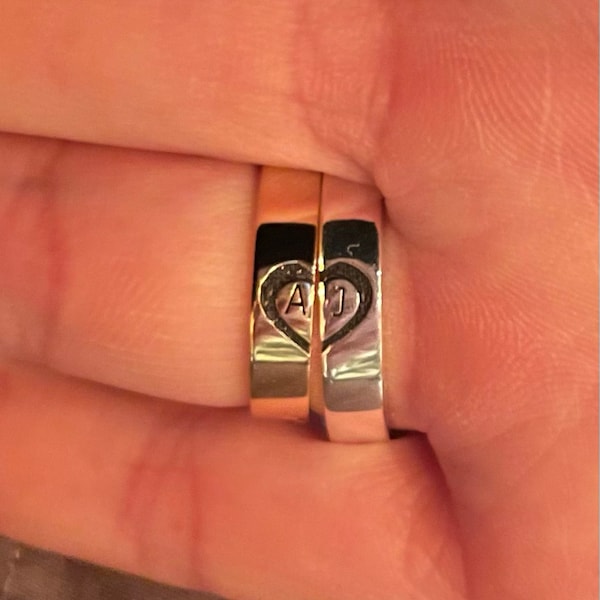 Personalized Couple Rings,custom Heart Name Rings,initial Couple Ring ...
