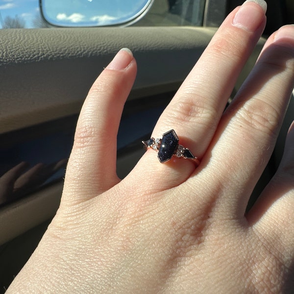 Coffin Kite Galaxy Sandstone Ring- 14K Rose Gold Vermeil Unique ...
