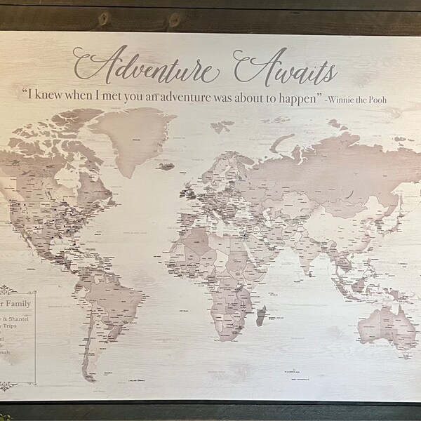 Framed Personalized World Map With Legend. Neutral Colour Wall Map ...