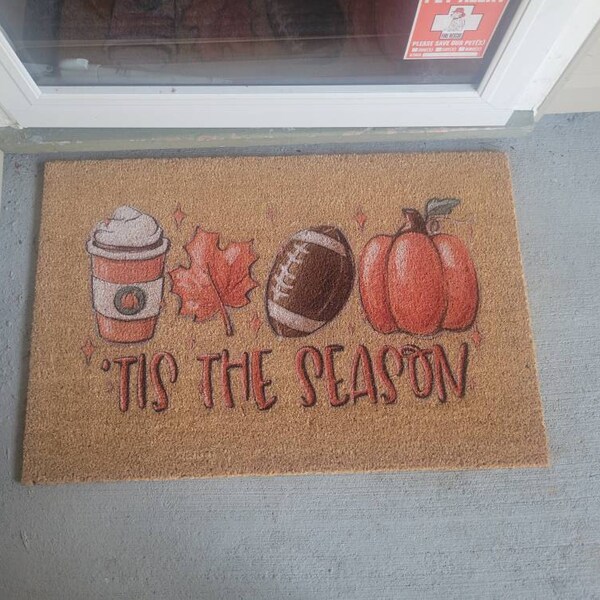 Fall Doormat, Tis the Season Doormat, Fall Decor, Football, Fall Coffee ...