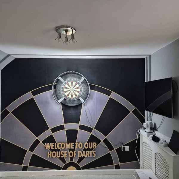 Darts Full Wall Mural - Black Grey and Gold Board With Personalised ...