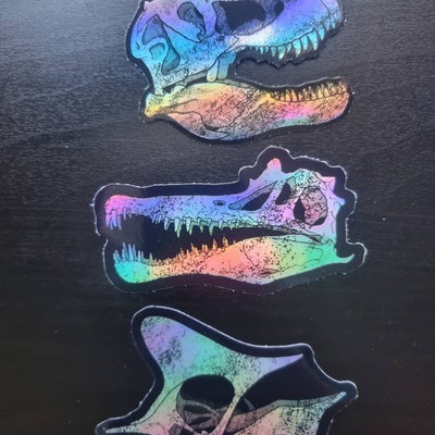Dinosaur Skulls Carnivores Stickers Jurassic Fossil Bones Holographic ...