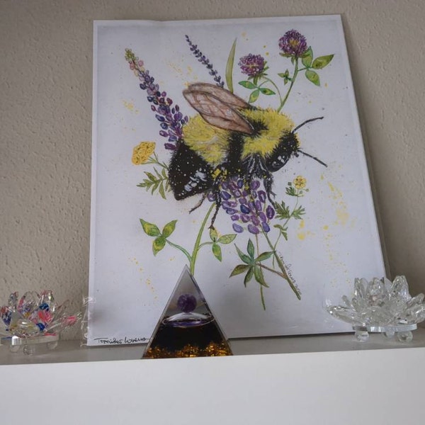 Bumble Bee Art Print, Bee Art, Bumble Bee Watercolor, Floral Art ...