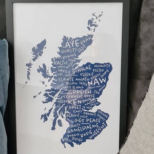 Scottish Words on Scotland Map Print Scottish Wall Art Scotland Print ...