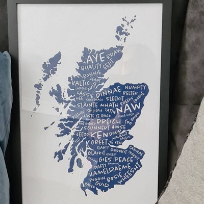 Scottish Words on Scotland Map Print Scottish Wall Art Scotland Print ...