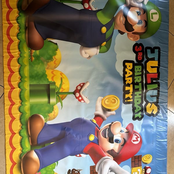 Super Mario Backdrop Banner, Luigi, Birthday Decoration, Kids Party ...