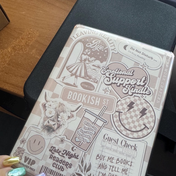 Bookish Sticker Inspired Kindle Insert - Neutral Checkered Compatible ...