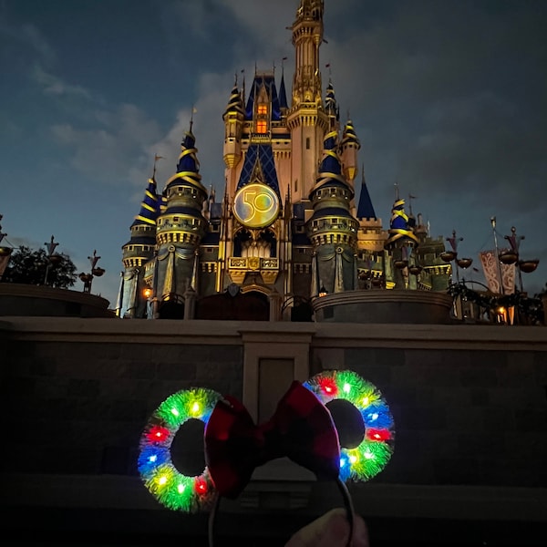 Holiday Christmas Light Wreath Disney Ears, Christmas Wreath, Christmas ...