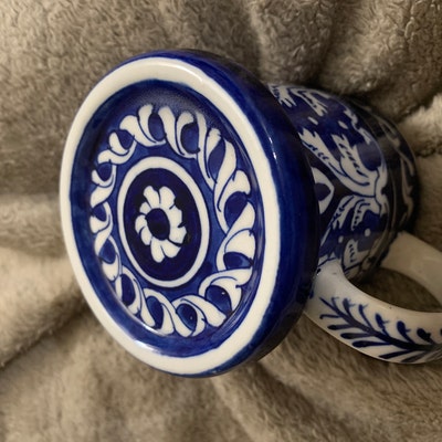 Handmade Hand-painted Blue Pottery Cups With Lid, Coffee Ceramic Cup ...