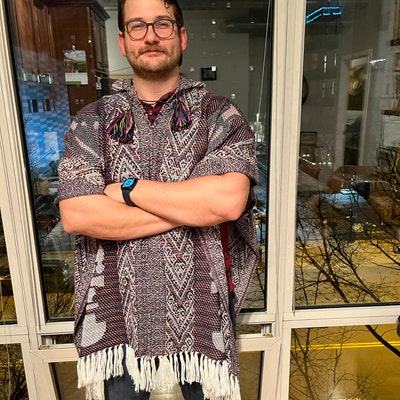 Hooded Alpaca Wool Poncho With a Traditional Design From Peru / Unisex ...