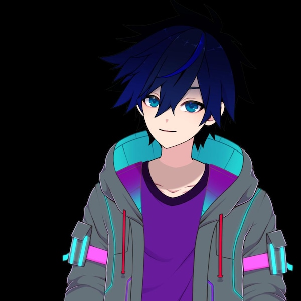 Premade Fullbody Live2d Male Vtuber Model: Tech Blue Boy, Customizable ...