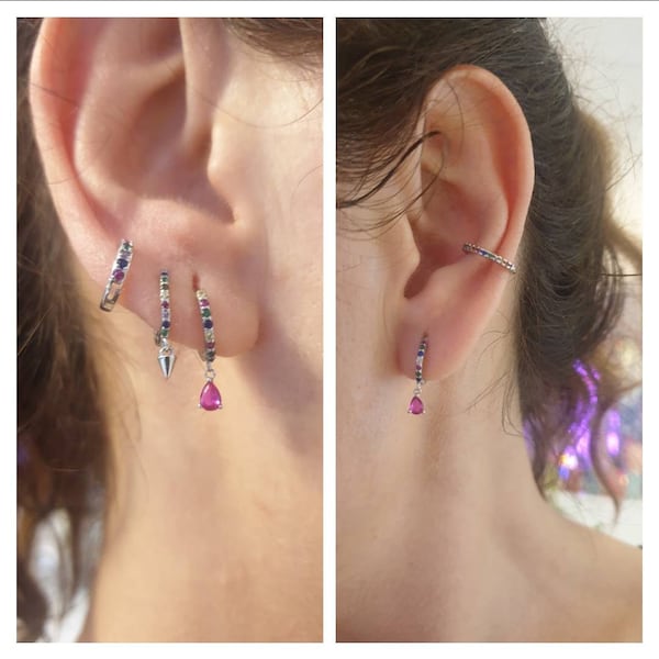 Colorful Silver Earring Set Minimalist Earrings Set for Multiple ...