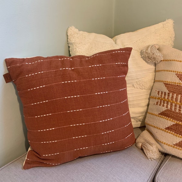 BERKLEY RUST || Rust Woven Striped Pillow Cover, Handwoven Earthy Rust ...