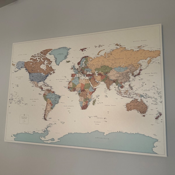 World Map Pin Board With Cities, Push Pin Canvas to Mark Where You Have ...
