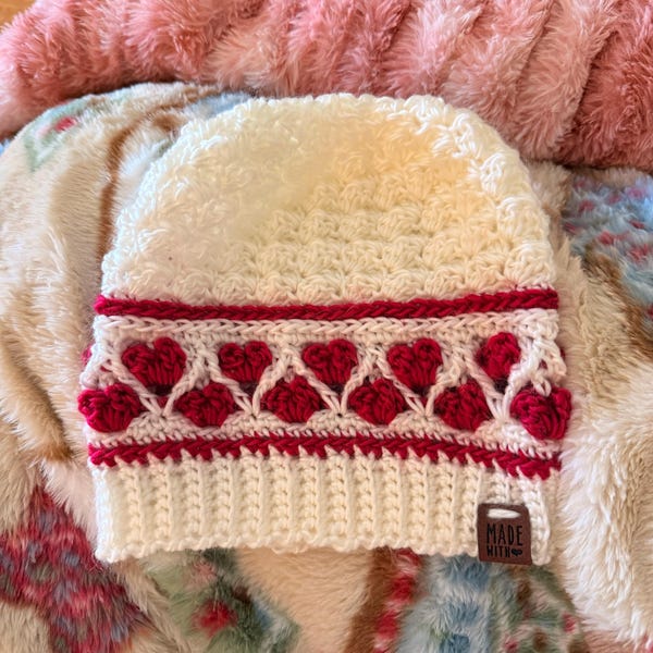 Crochet Heart Hat, Heart Beanie, Heart Toque, Valentine's Day Crochet ...