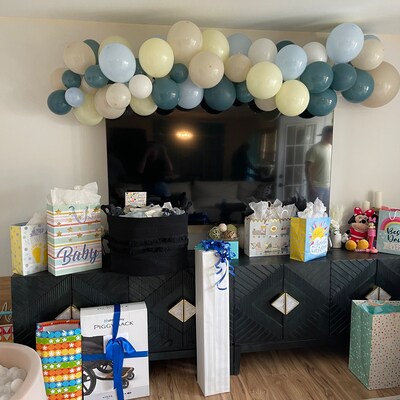 122/182pcs Dusty Blue Grey Balloon Garland Kit Macaron Beige Sand White ...