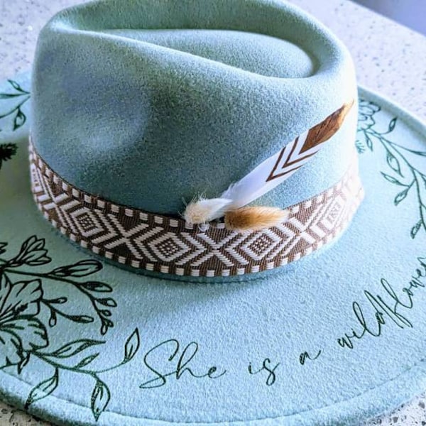 Floral Burned Hat, Floral Engraved Cowboy Hat, Sunflower Hat, Sunflower ...