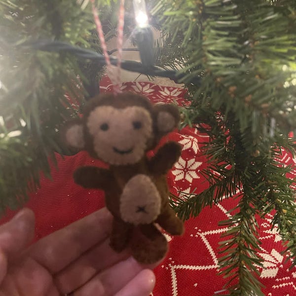 Monkey Ornament - Cute Felt Wool Fair Trade Christmas Decor Handmade in ...