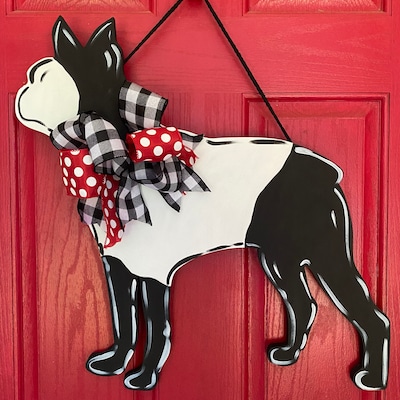 Boston Terrier Door Hanger, Pet Door Decor, Pet Wall Art, Dogs, Terrier ...