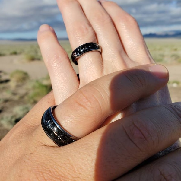 Tungsten Ring Set, Galaxy Meteorite Ring, His & Hers Tungsten Wedding ...