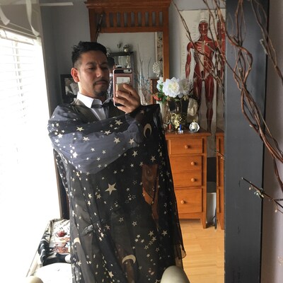 Black Stars & Moon Cloak in Vegan Silk Chiffon Celestial Fashion ...