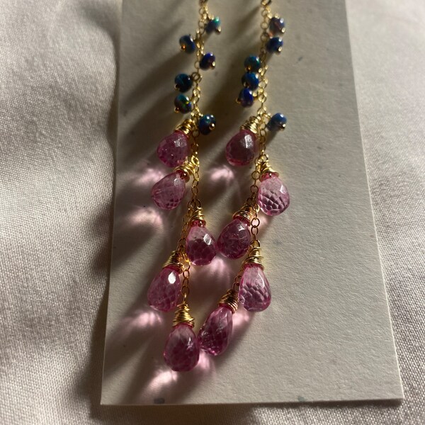 Mystic Topaz and Peacock Pearl Tassel Earrings - Etsy