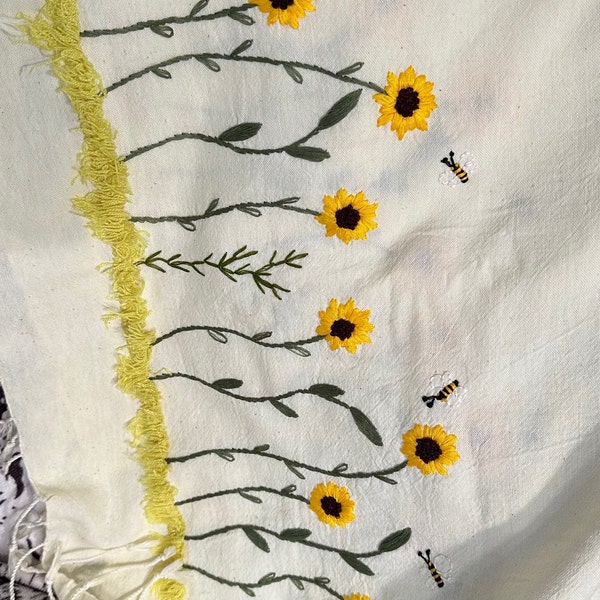 Chamomile in Mustard Yellow - Hand Embroidery Shawl - Etsy