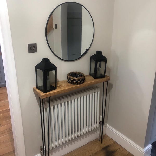 Hand-made Rustic Console Table With Black Three Pin Hairpin Legs ...