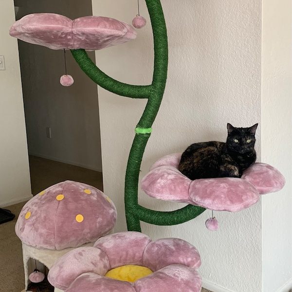 EDEN Wood Floral Cat Tree Tower, Wooden Cat Tower, Modern Cat Climbing ...