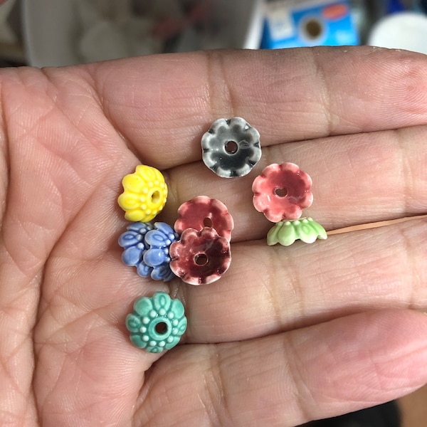 20, Domed Small Flower Bead Caps, Glazed Porcelain Color Mix 10mm - Etsy