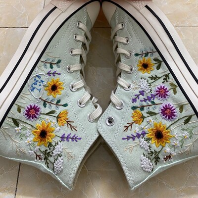 Embroidered Custom Converse High Tops Embroidered Butterfly and Flowers ...