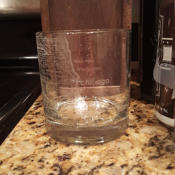Chicago City Map Rocks Glass | Engraved Whiskey Glass (11oz) | Etched ...