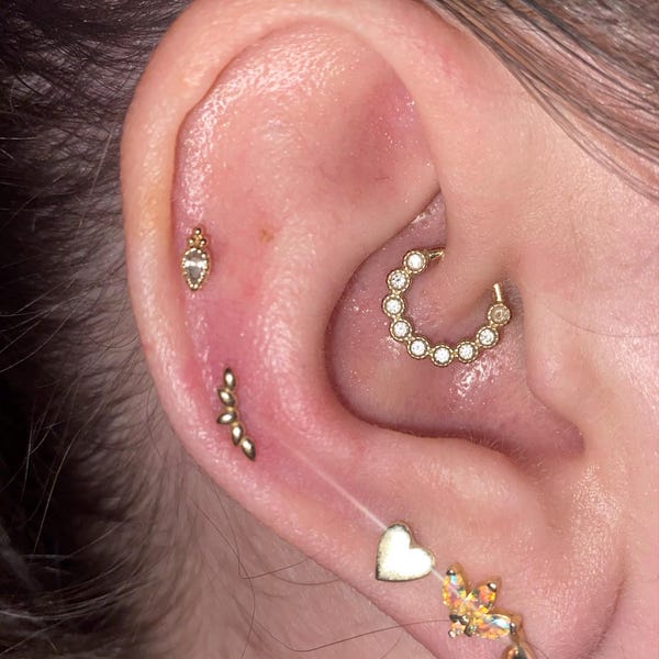 14k Solid Gold Curve Bar Stud Earring Cartilage Rectangle Daith Conch ...