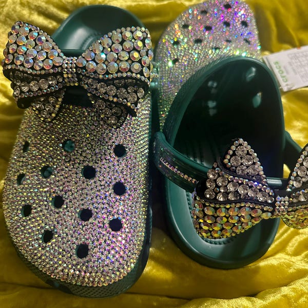Slip on Clogs Custom Rhinestone AB Crystal Bow Black Fully Blinged ...