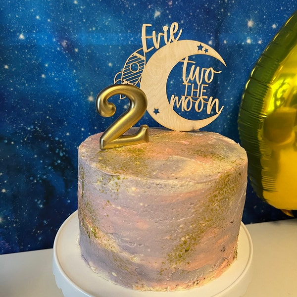 Two the Moon Cake Topper 2nd Birthday Cake Topper Space Theme Birthday ...