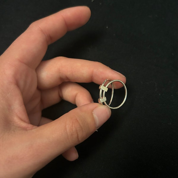 Fidgeting Pendant, Lined Bar on Ring, Anxiety Necklace, Silver Worry ...