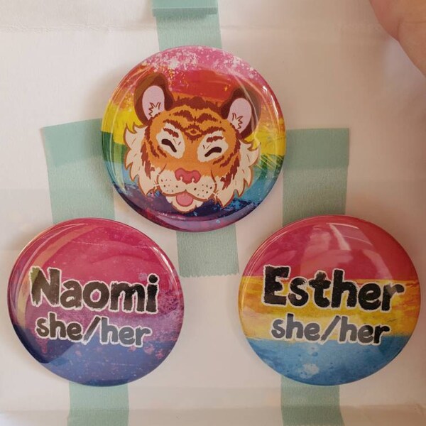 Painted Pride Flag Custom Name & Pronoun Buttons Personalized Button ...