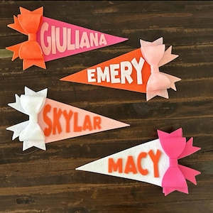 Custom Bow Pennant, Personalized Dorm Decor, Roommate, Door Sign, Grad ...