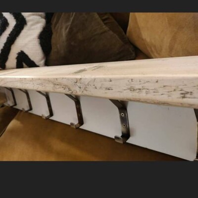 Coat Rack With Shelf Cast Iron Hooks Reclaimed Rustic Wood Painted Pine ...