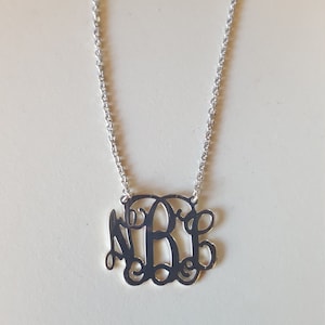 Small Sterling Silver 3 Initials Monogram Necklace 3/4 Inch Wide SM30C ...