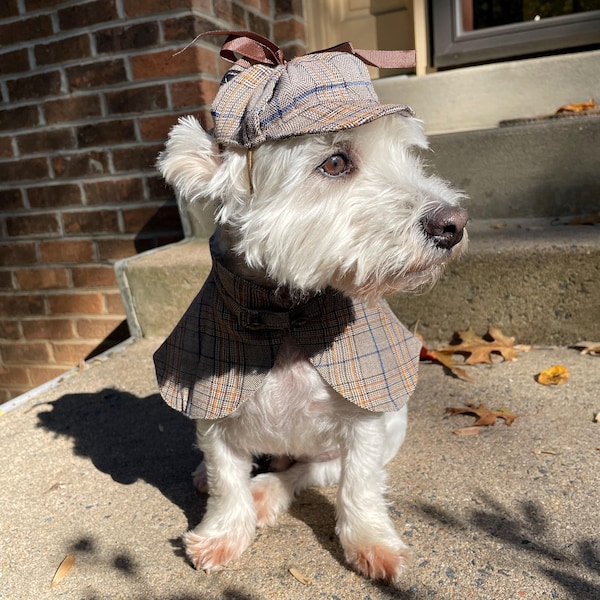 Dog Detective Costume Halloween, Deerstalker Hat and Cape for Large ...