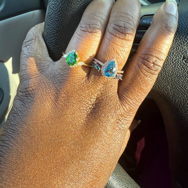 Sea Vintage Green Moss Agate Ring Set Sterling Silver Gold Natural ...
