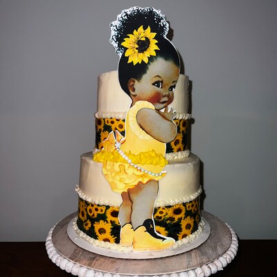 Yellow Sunflower Baby Girl EDIBLE Cake Topper Image Sugar Sheet ...