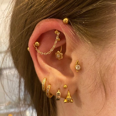 Industrial Piercing Bars With Chains, Ear Cartilage Bars With Chain m24 ...