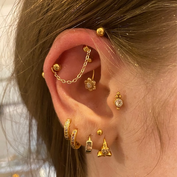 Industrial Piercing Bars With Chains, Ear Cartilage Bars With Chain ...